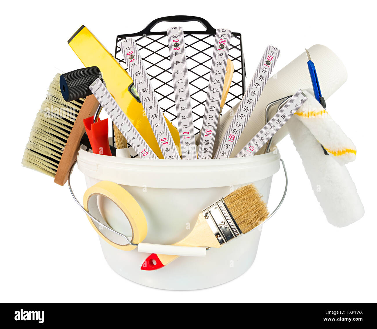 paint bucket filled with renovation decoration diy tools isolated on ...