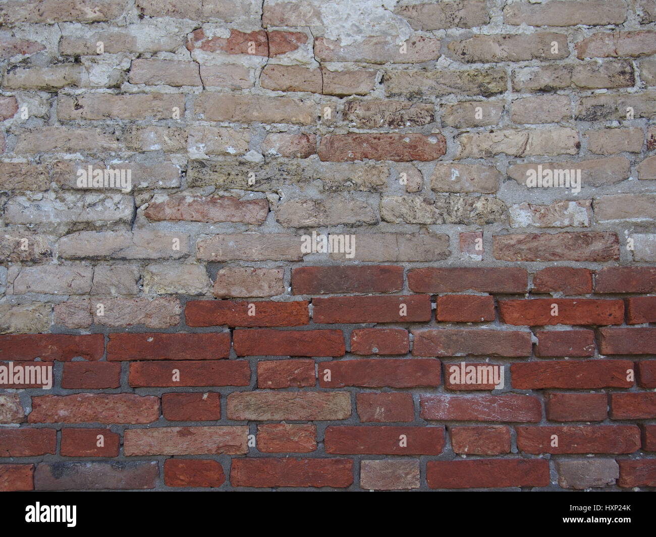 Old weathered red brick wall with fading white paint Stock Photo - Alamy