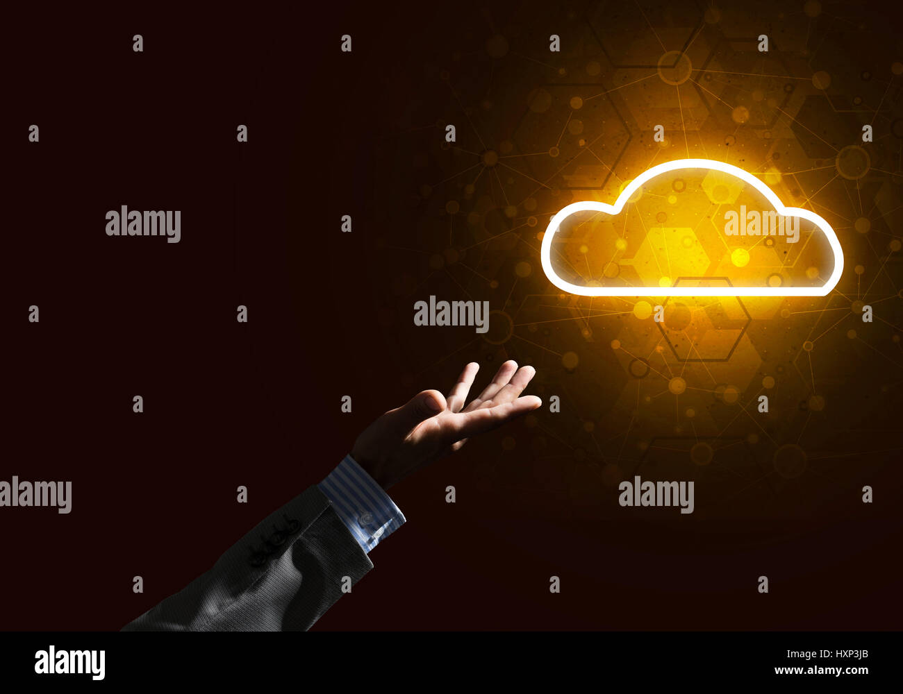 Digital cloud icon as symbol of wireless connection on dark background ...