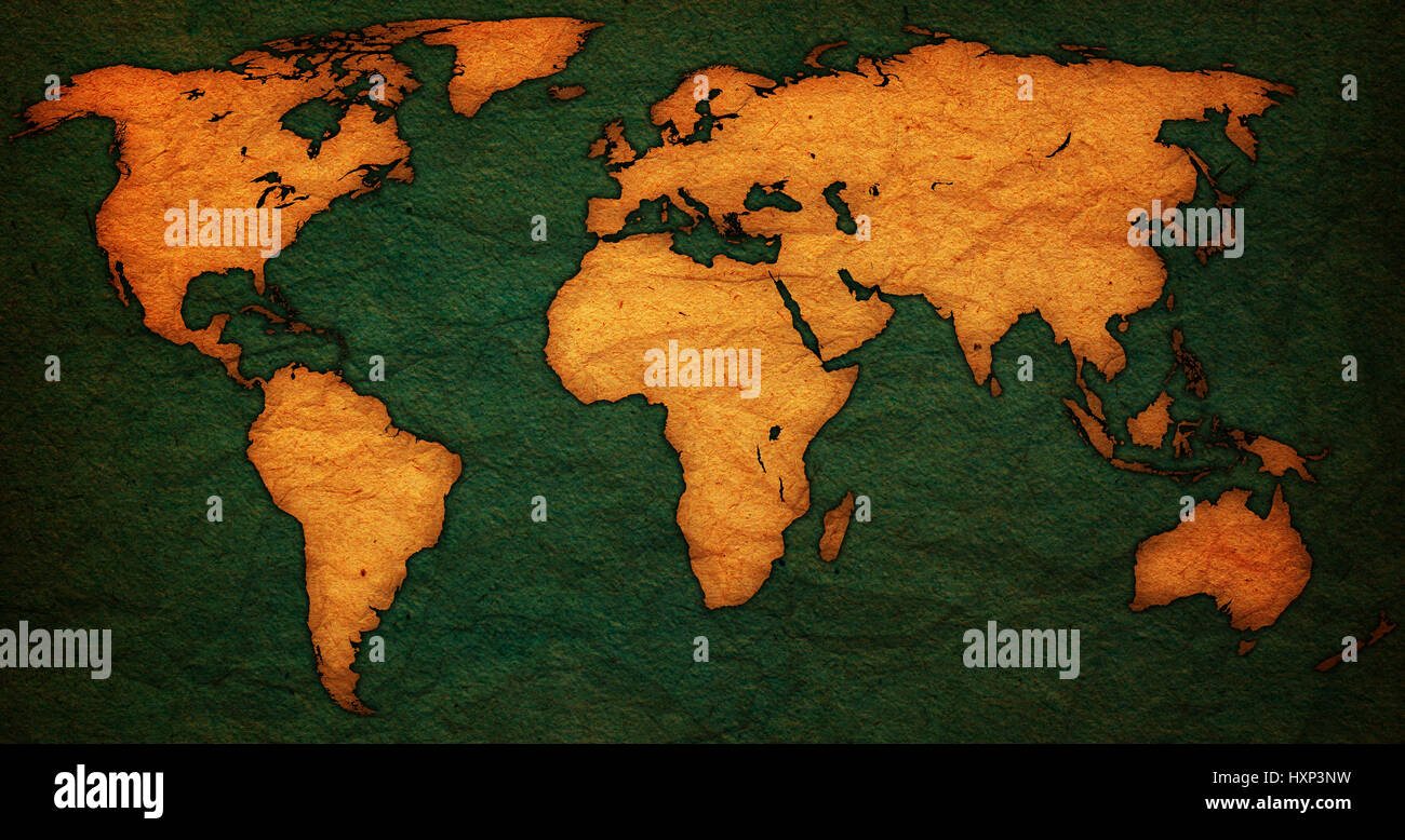 world map with continents and old vintage textures Stock Photo - Alamy