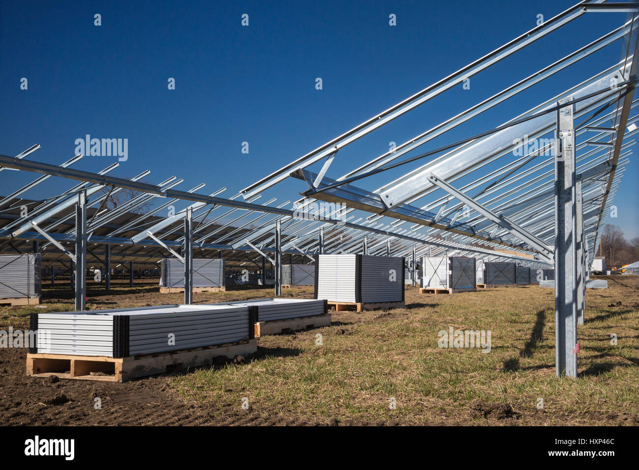 Detroit, Michigan - Solar panels stacked up for installation at a 2 ...