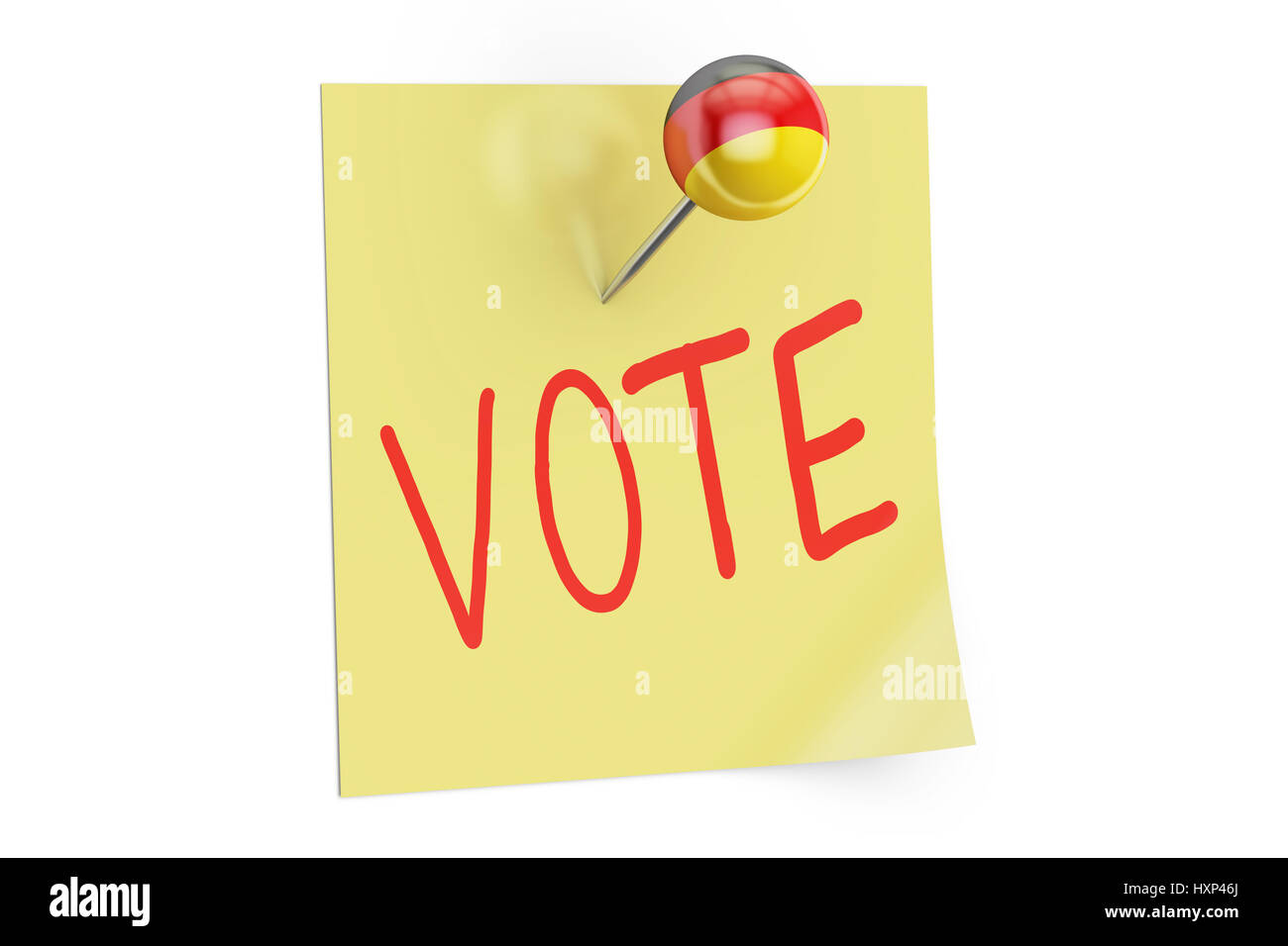 German election concept. Vote text on a sticky note pinned push pin ...