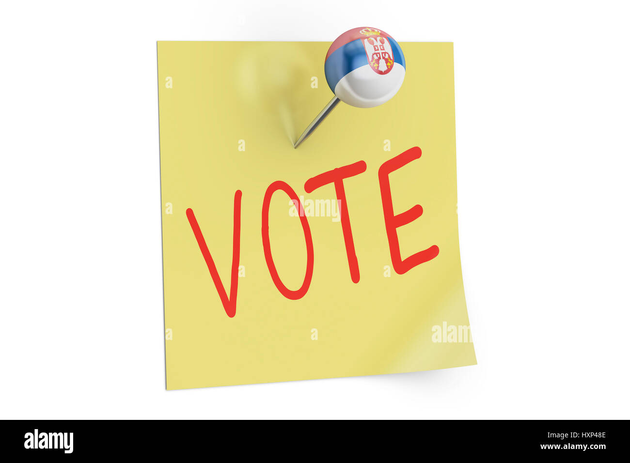 Serbian election concept. Vote text on a sticky note pinned push pin ...