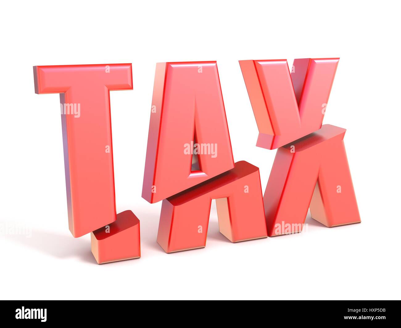 Red word TAX cut 3D render illustration isolated on white background ...