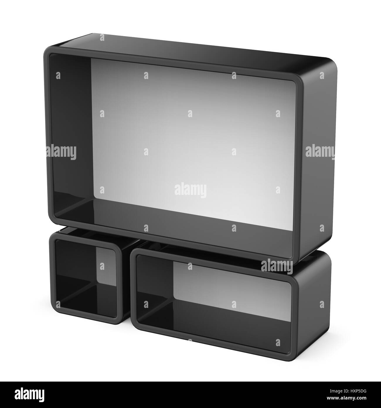 Copy space black and white shelf set 3D render illustration isolated on ...