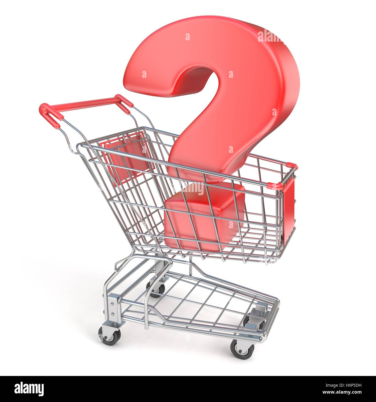 Red question mark inside shopping cart 3D render illustration isolated ...