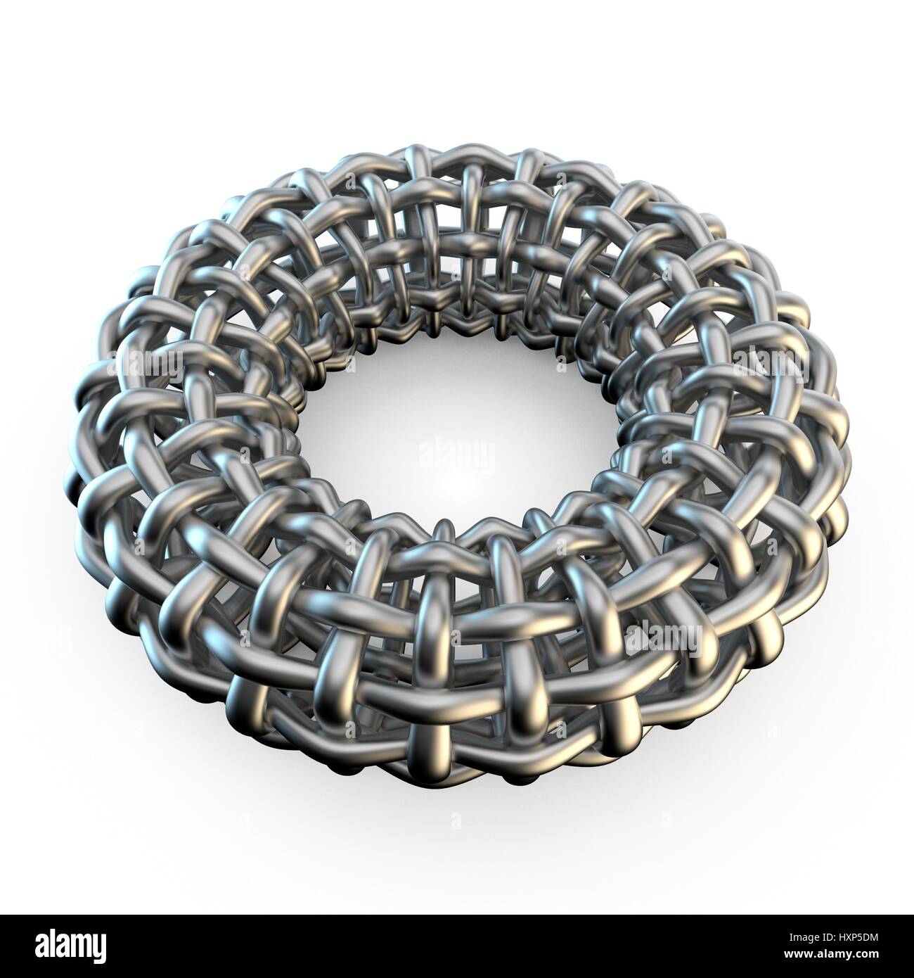 Abstract metal mesh torus 3D render illustration isolated on white ...