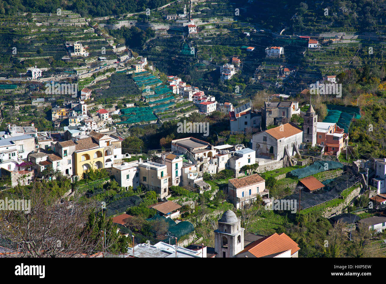 Aerial view of Amalfi coast, the small village Ravello Stock Photo - Alamy