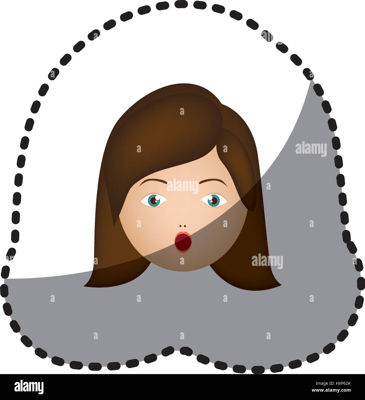 sticker colorful cartoon human female puzzled face Stock Vector Image ...