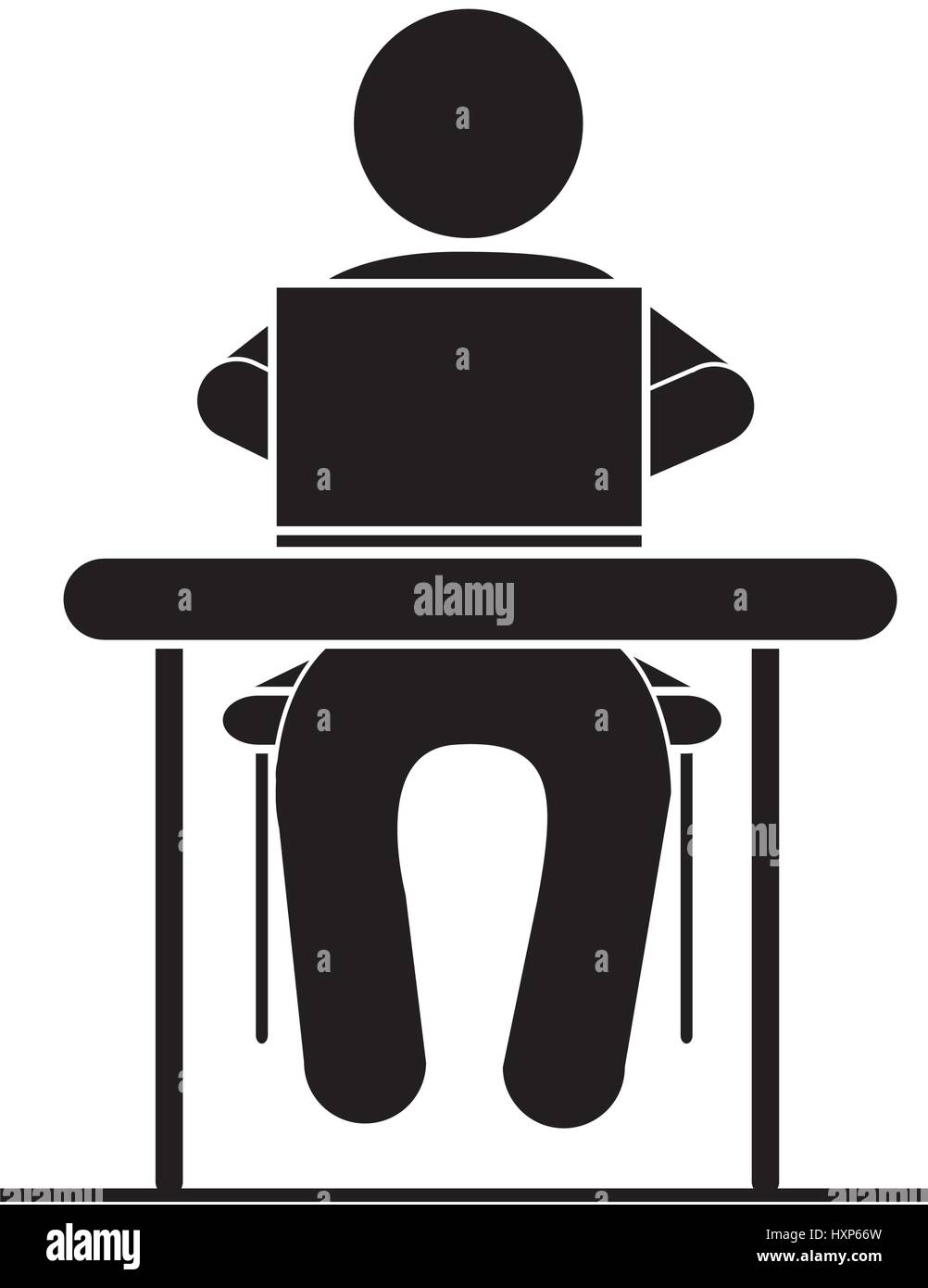 black silhouette pictogram sitting in desk with computer Stock Vector ...