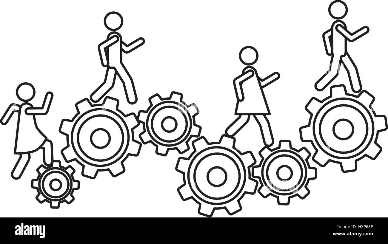 monochrome contour with people and industry progress Stock Vector Image ...