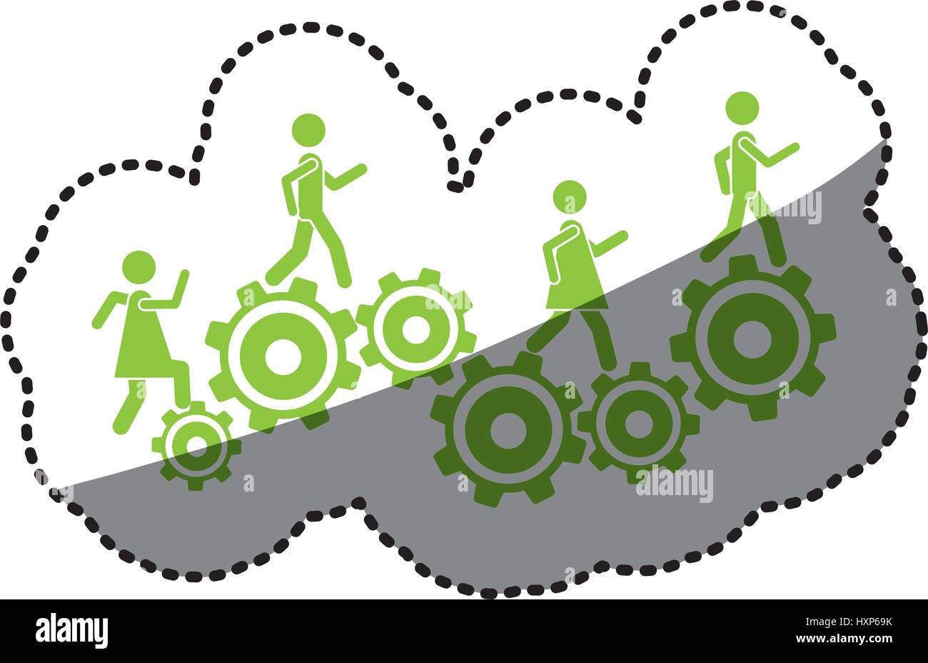 monochrome background sticker with people and industry progress Stock ...