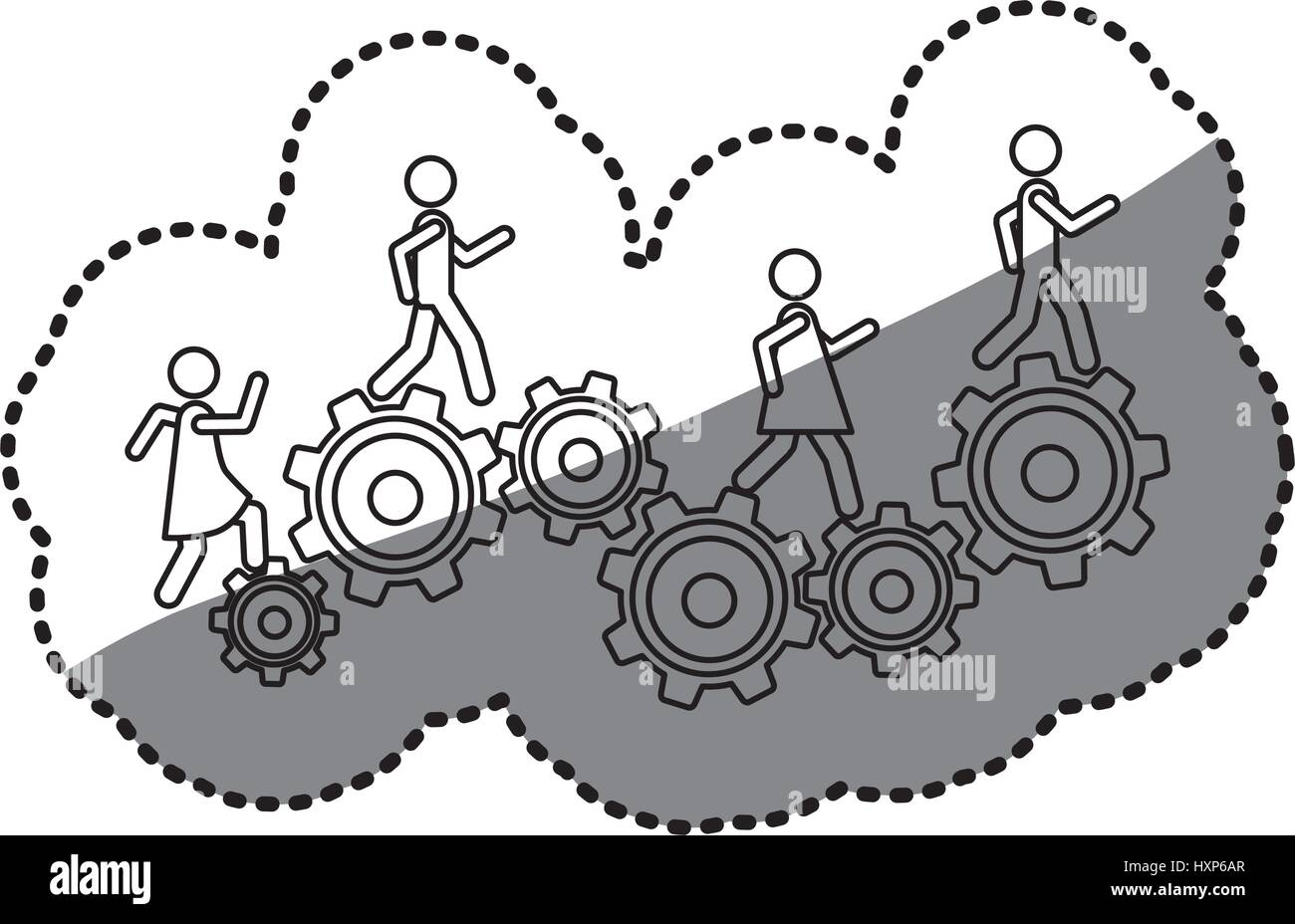 monochrome contour sticker with people and industry progress Stock ...