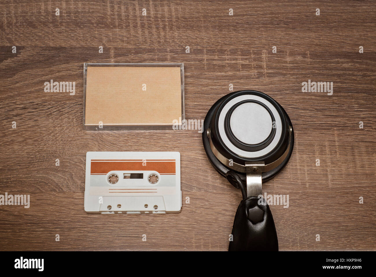 Retro audio tape and headphones Stock Photo - Alamy