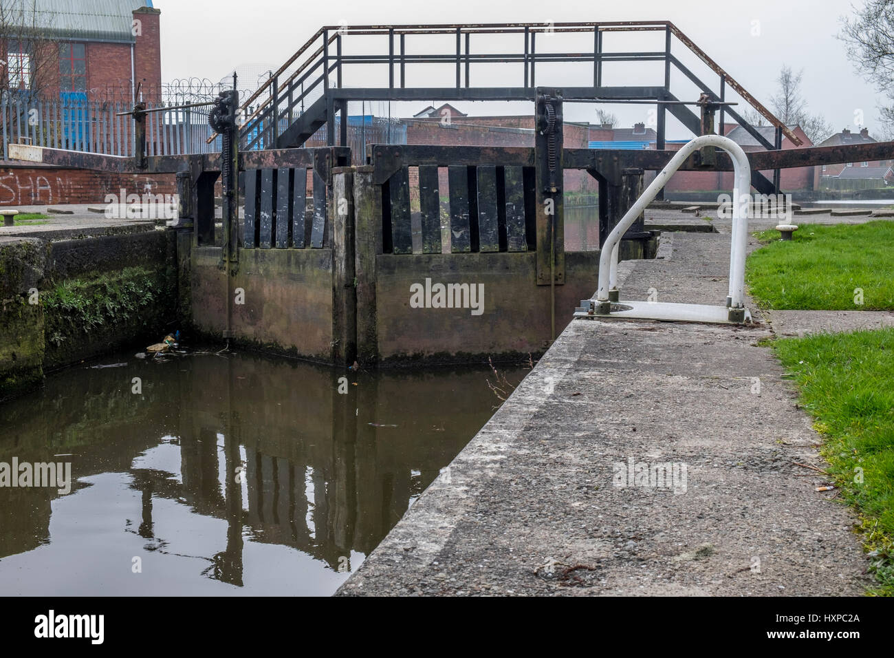 Wigan flight of 14 locks Stock Photo - Alamy