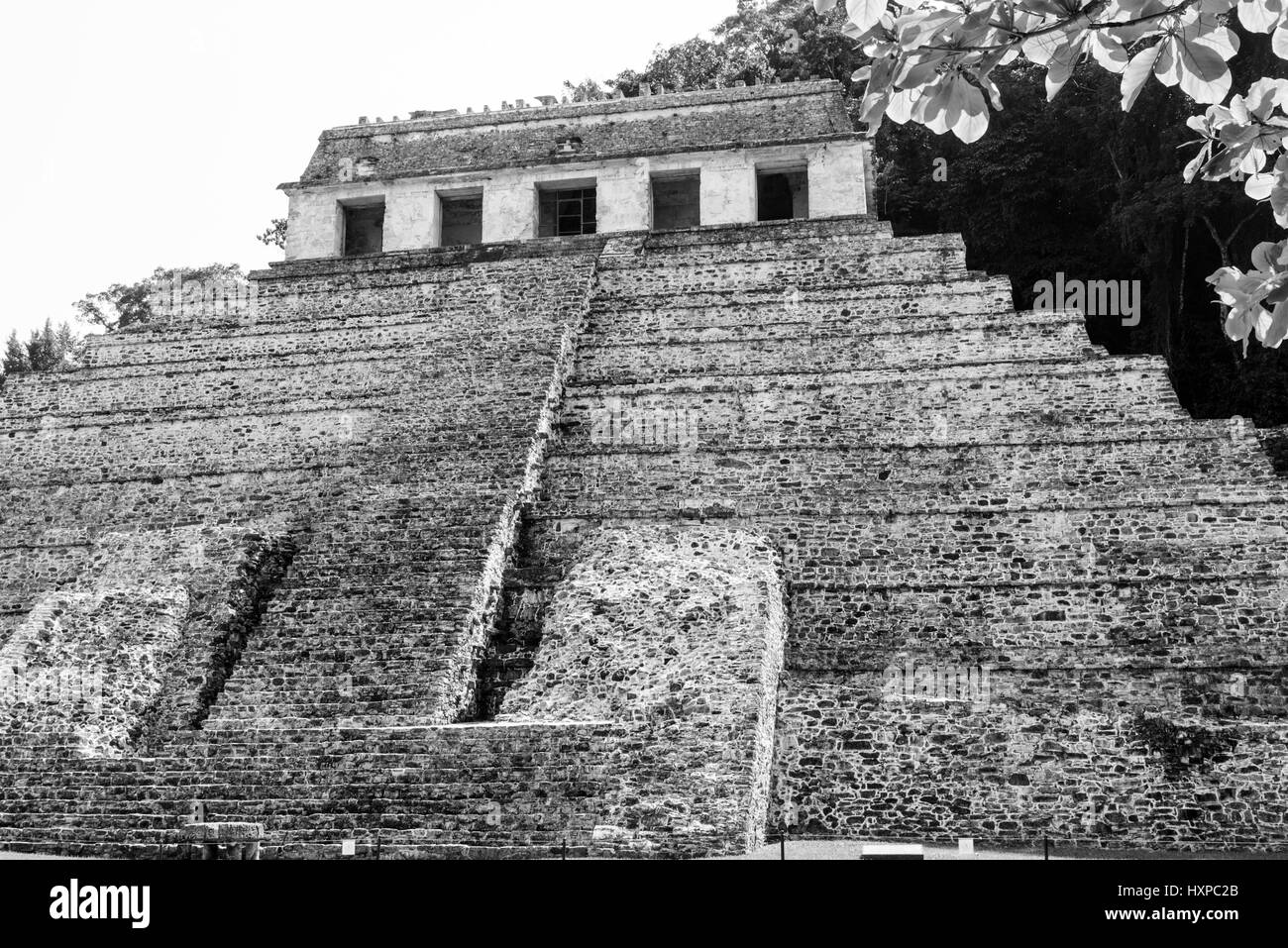 The Temple of Inscriptions at the Mayan site of Palenque, Mexico Stock ...