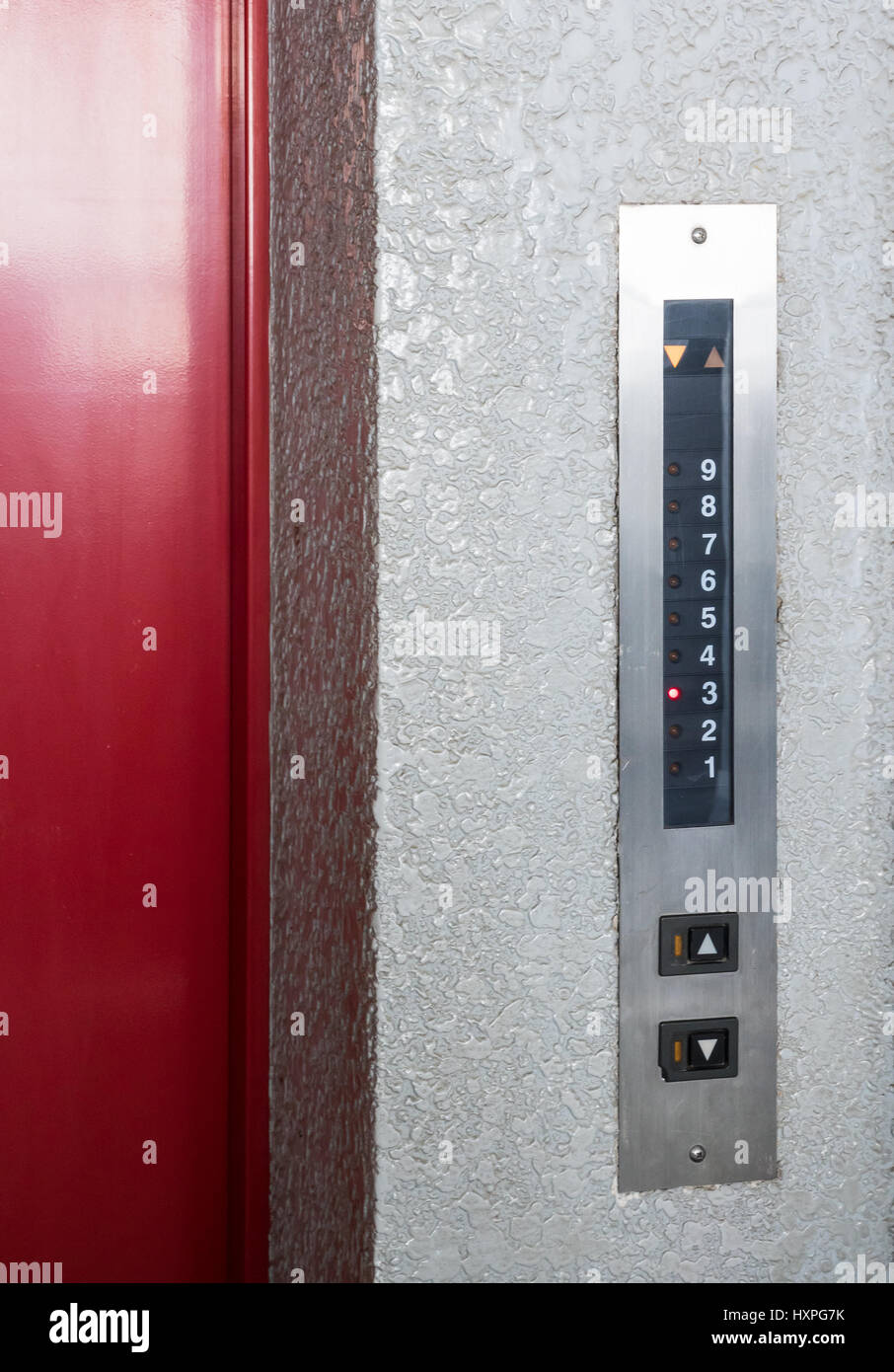 Control panel with the floor button of the old elevator in the office ...