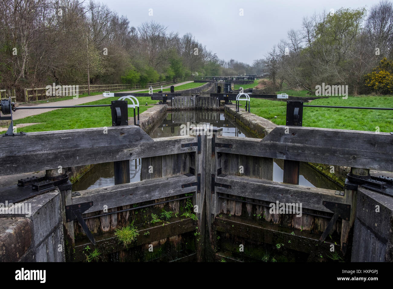 Wigan flight of 14 locks Stock Photo - Alamy