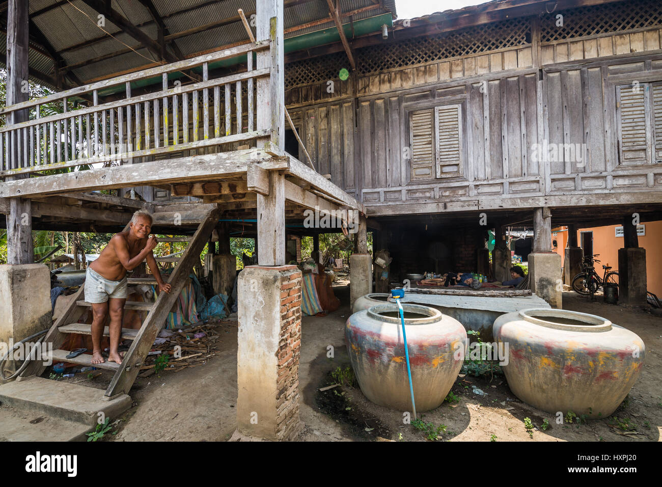 Exterior of the traditional Khmer house in the Battambang, Cambodia ...