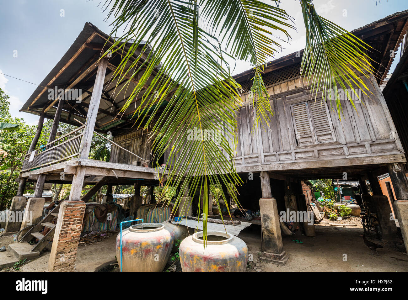 Exterior of the traditional Khmer house in the Battambang, Cambodia ...