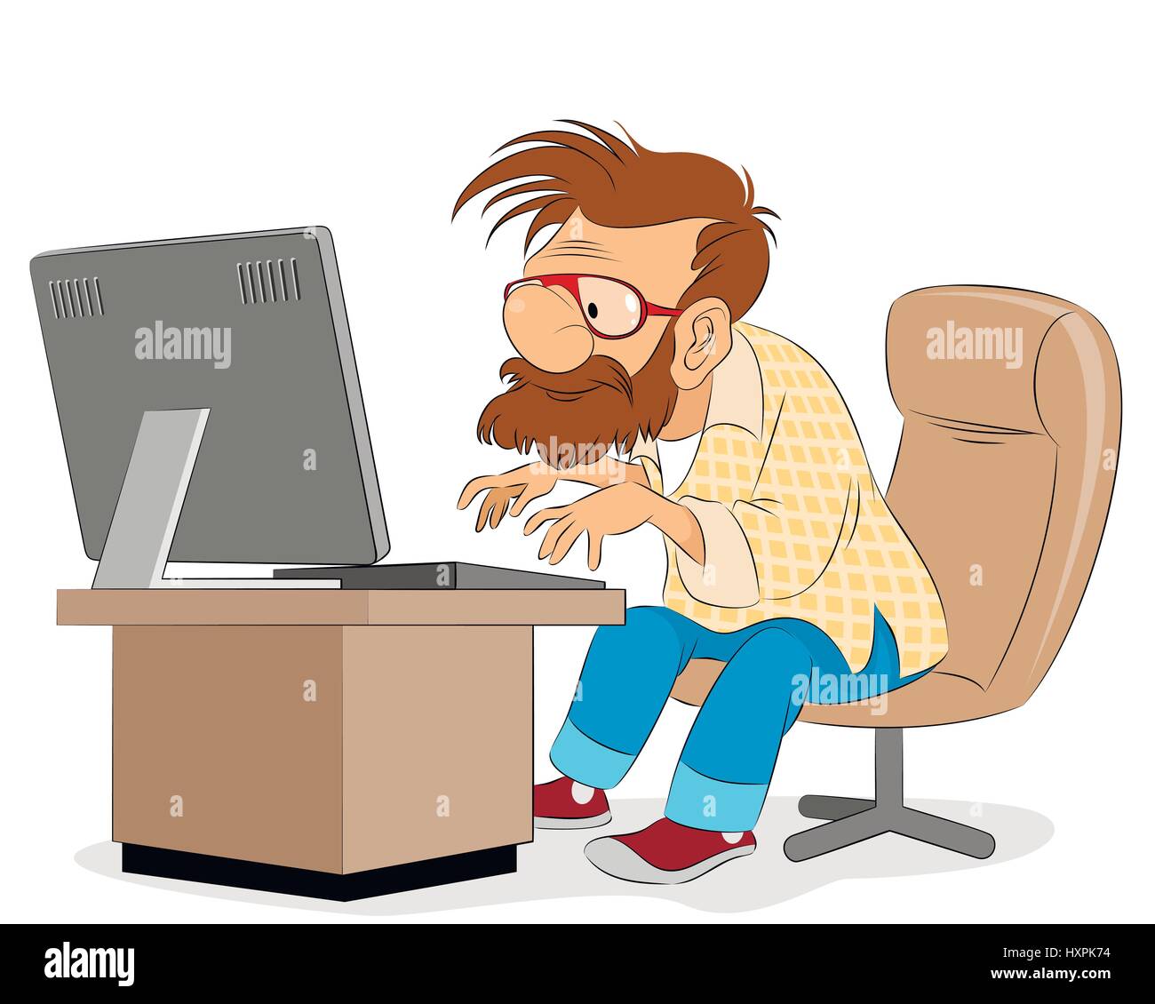 Vector illustration of a men working on desktop Stock Vector Image ...