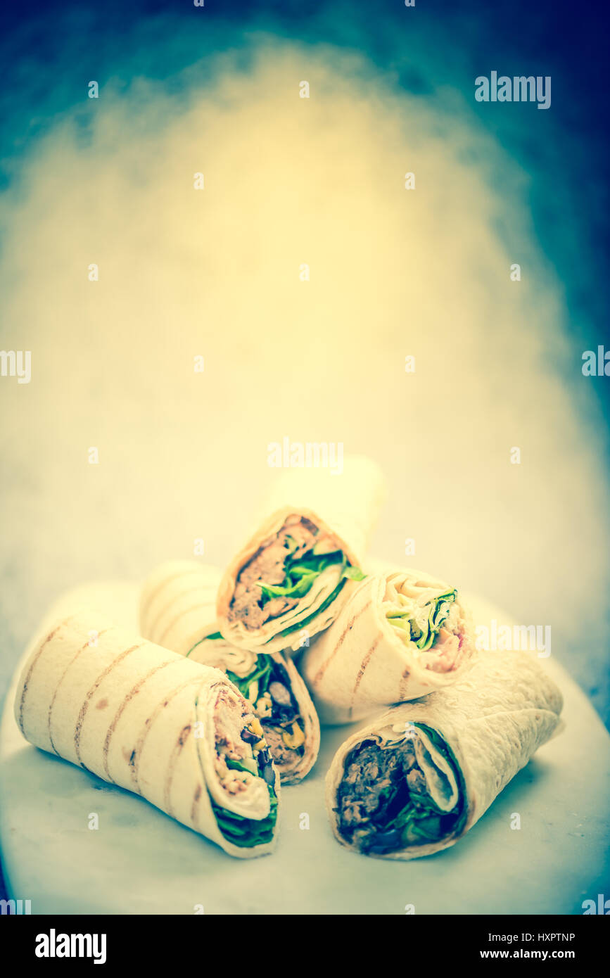 healthy brunch idea, tortilla wraps, top view Stock Photo - Alamy