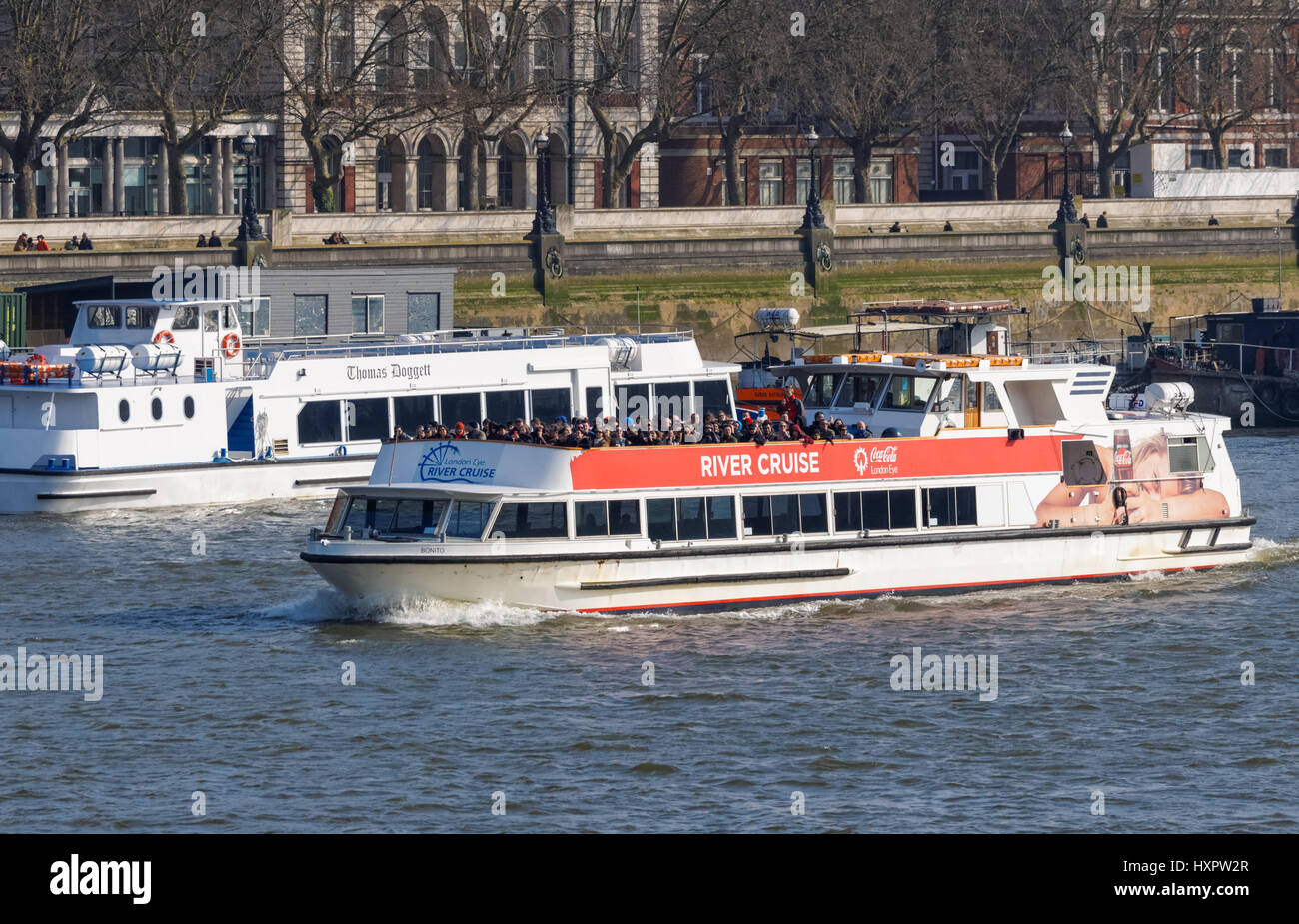 Cruise boats on the River Thames, London England United Kingdom UK ...