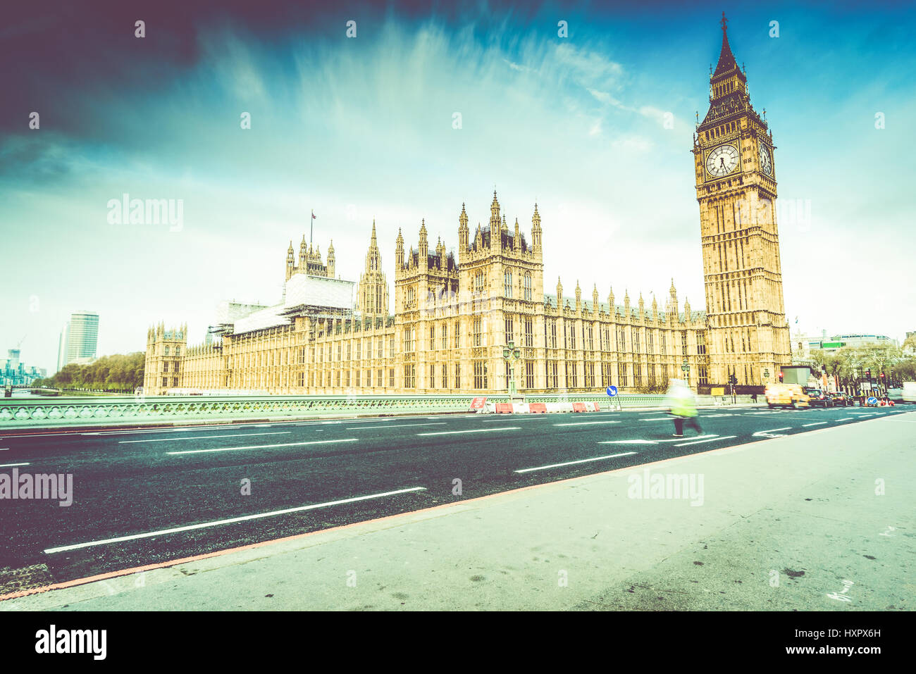 House of Parliament from Westminster Bridge at sunrise, panoramic view ...
