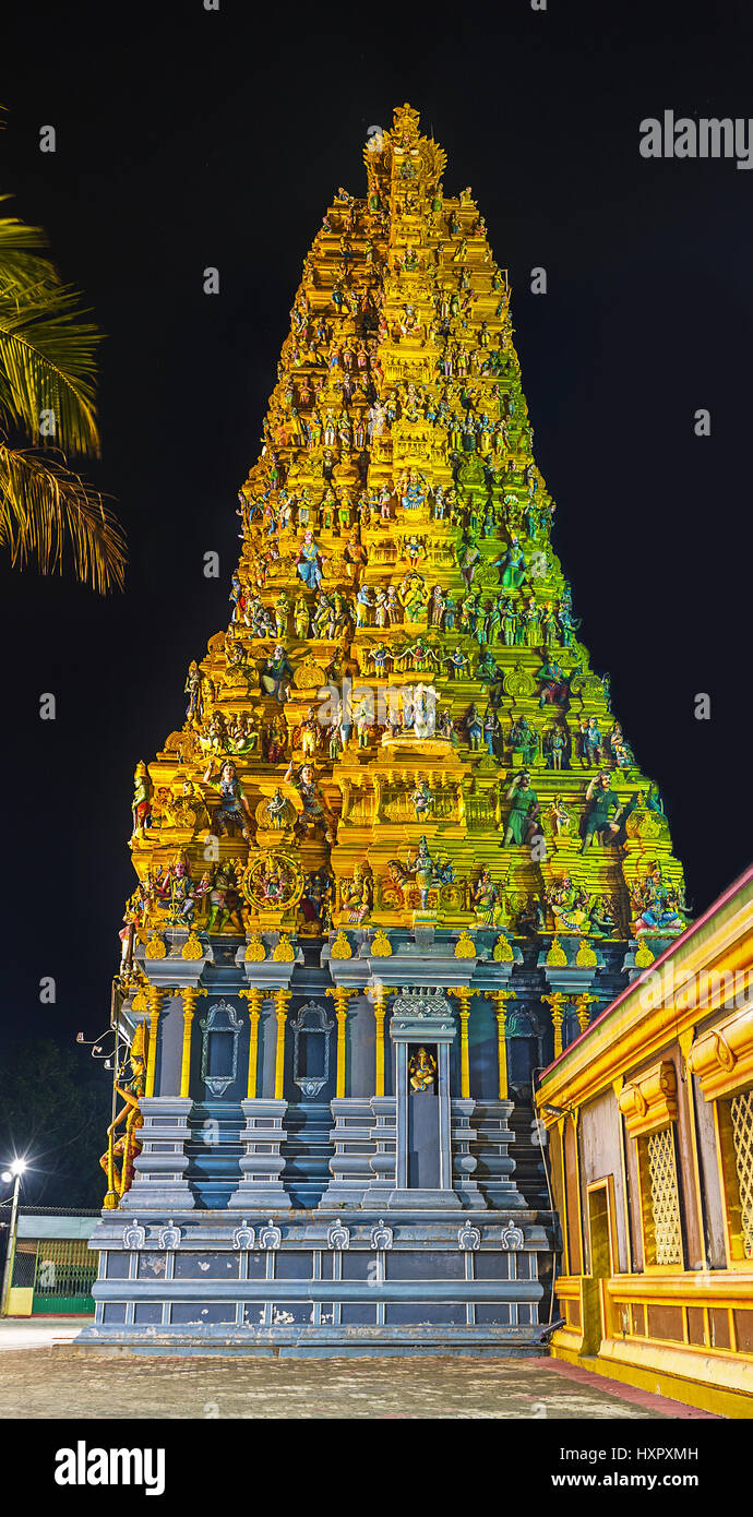 The illuminated Gopuram Tower (vimana) of Tamil Hindu Temple ...