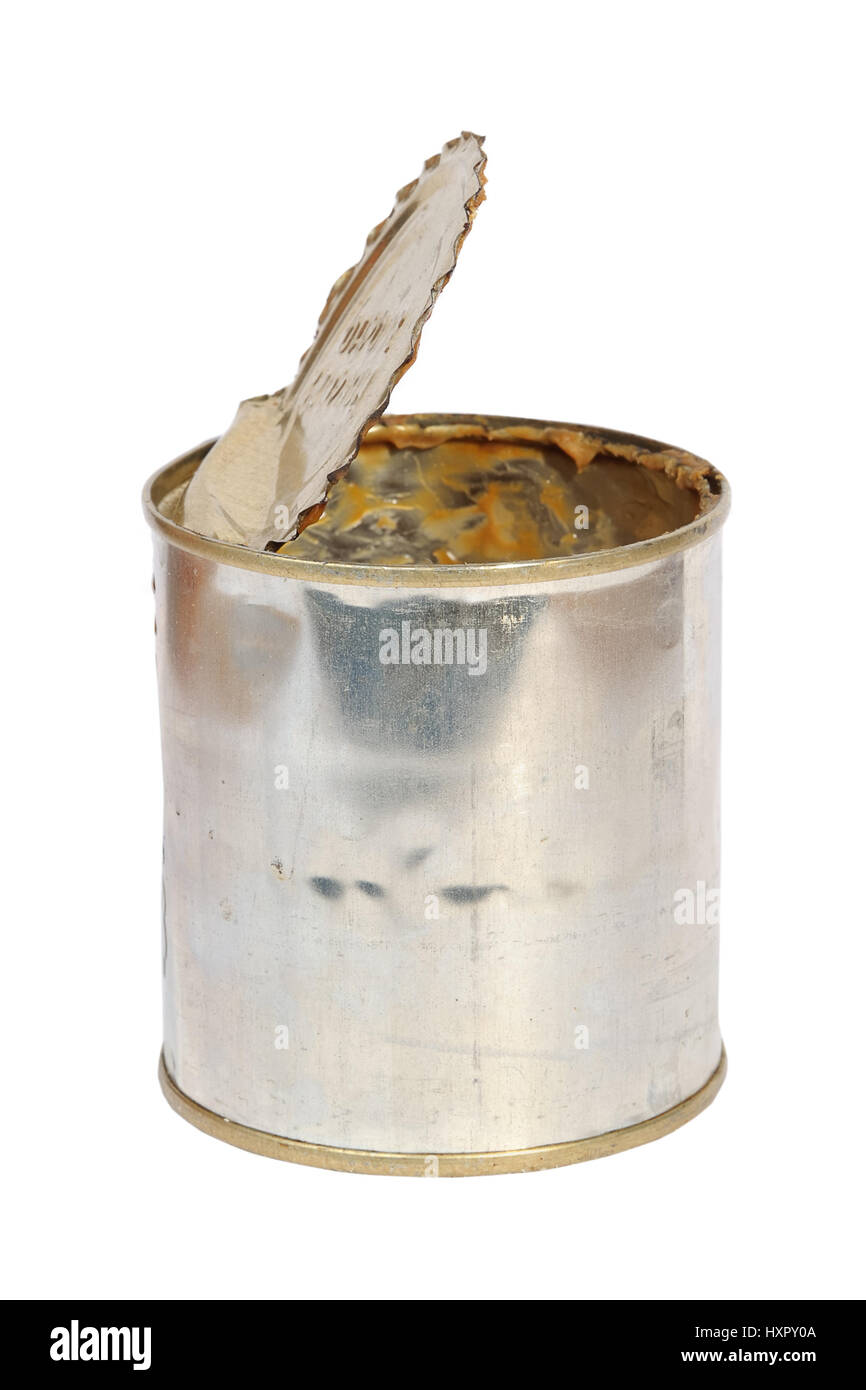 Old can isolated on white background Stock Photo - Alamy