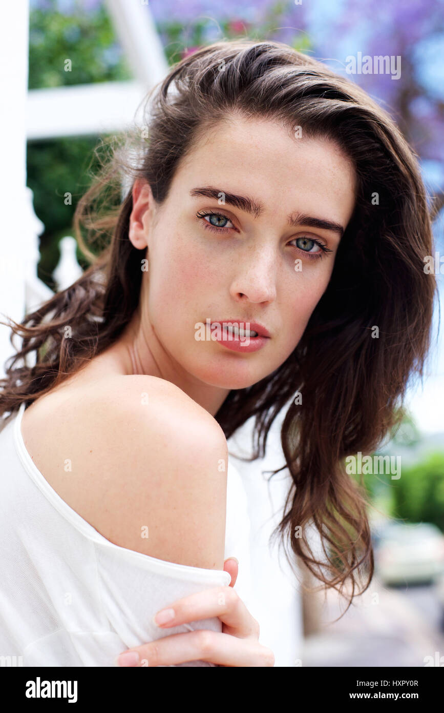 Close up portrait of a female fashion model face Stock Photo - Alamy