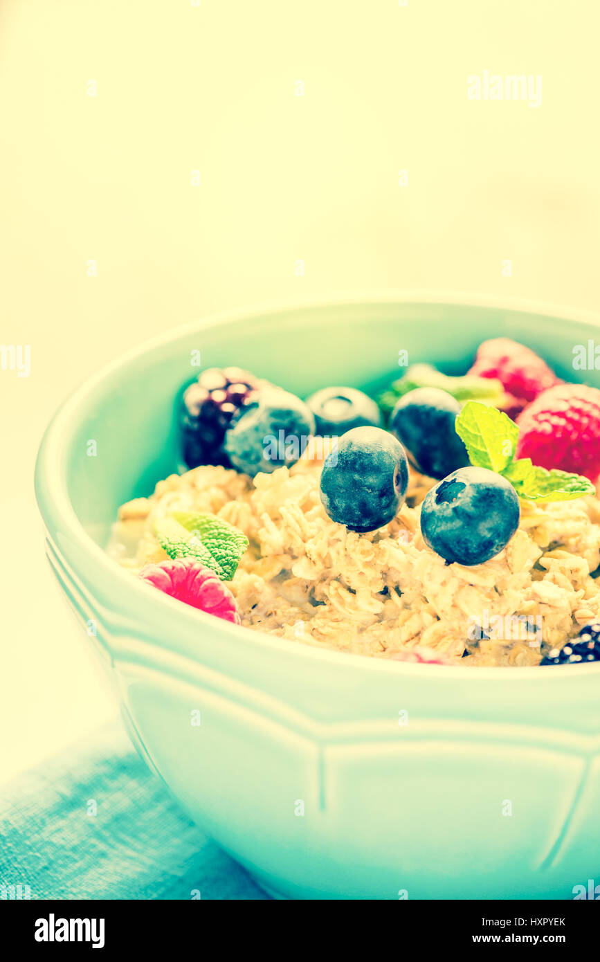Light diet cereal breakfast with sumer fruits, wellbeing concept ...