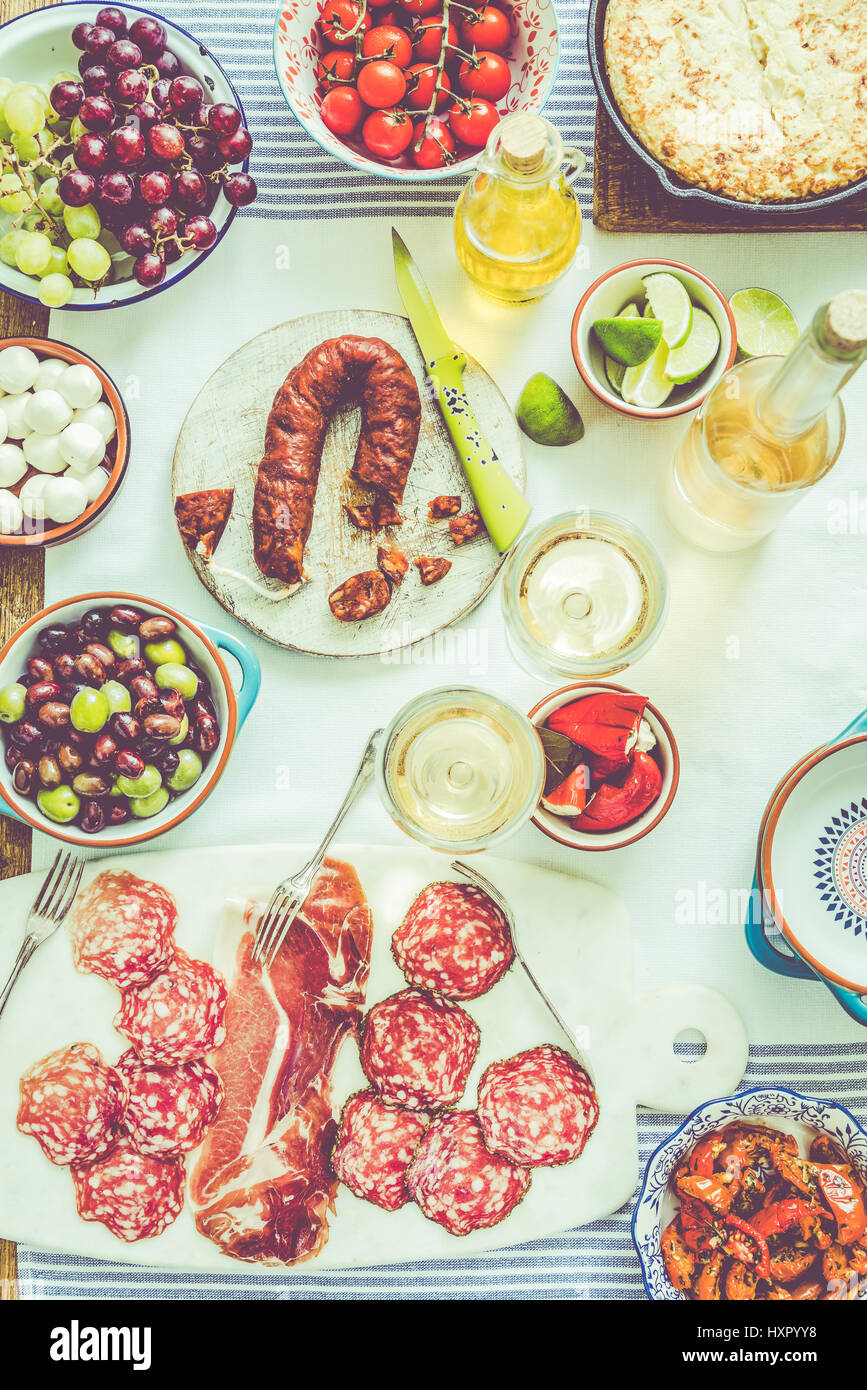 authentic spanish tapas, on table from above, sharing food Stock Photo ...