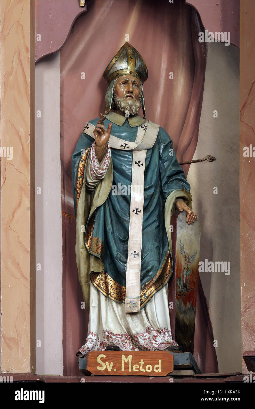 Statue of Saint Methodius on the altar in Parish Church of Saint Martin ...