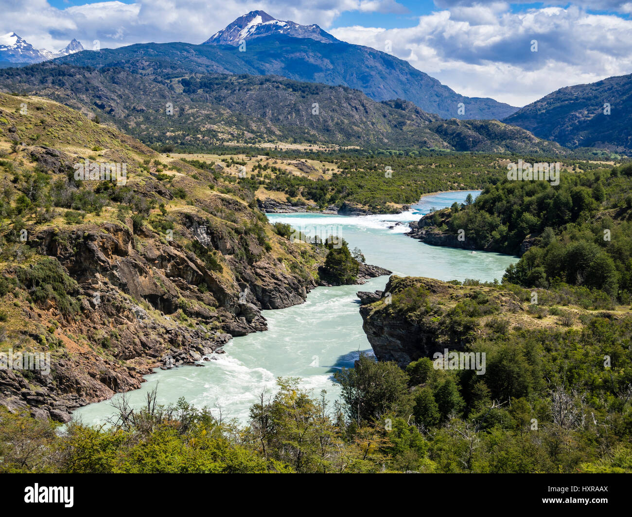 Confluence of river Rio Baker (front) with River Nef, north of Cochrane ...