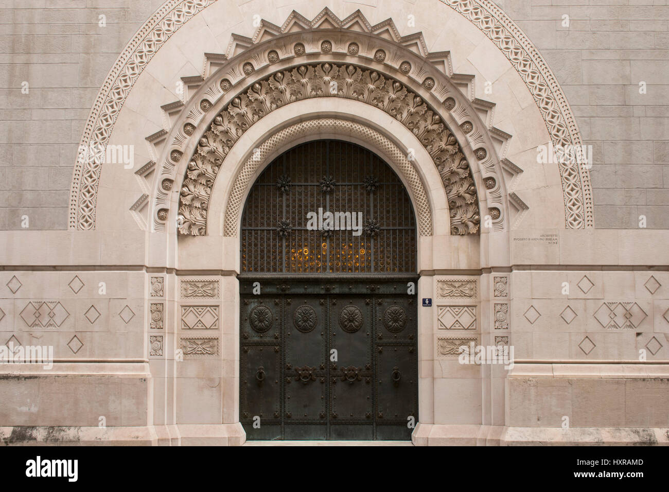The main entrance portal of the great Synagogue of Trieste, designed by ...