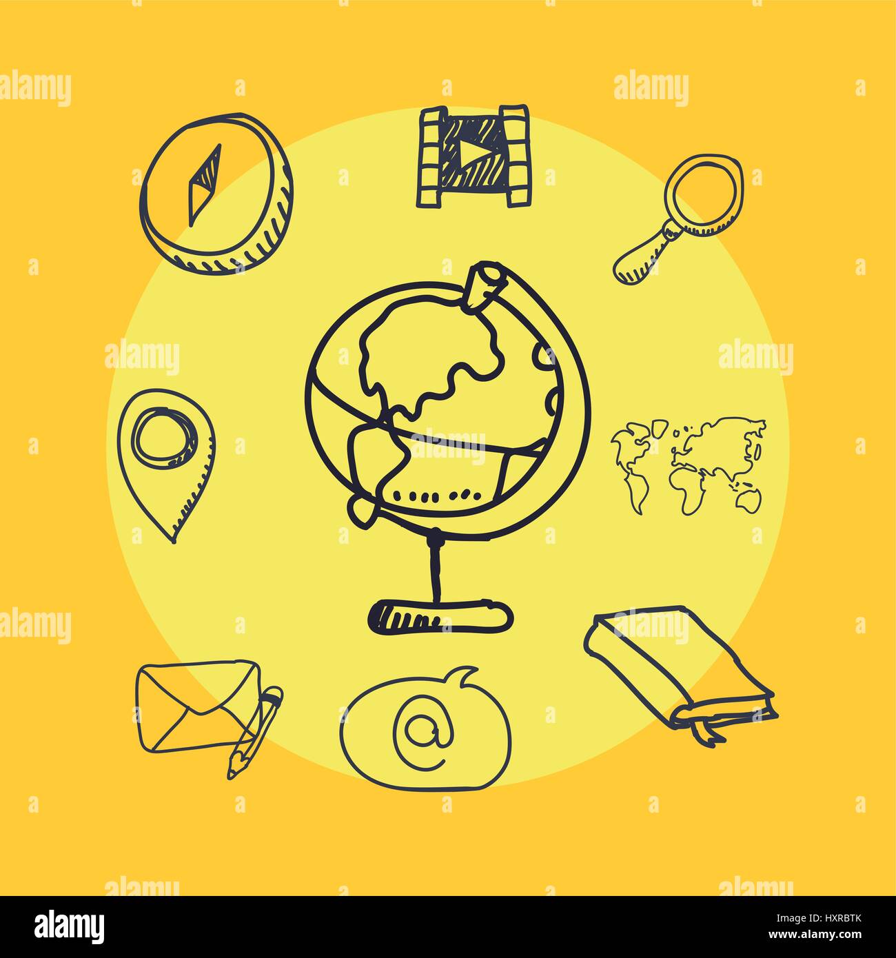 Computer technology scribble cartoons drawing vector illustration Stock ...