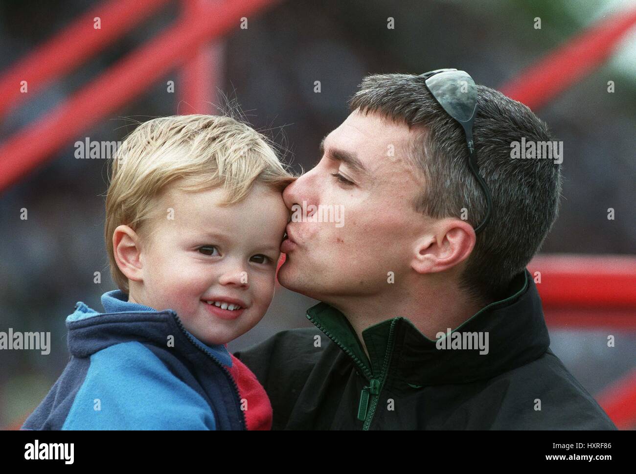 JONATHAN EDWARDS WITH SON SAM BUPA GAMES GATESHEAD. 02 July 1996 Stock ...