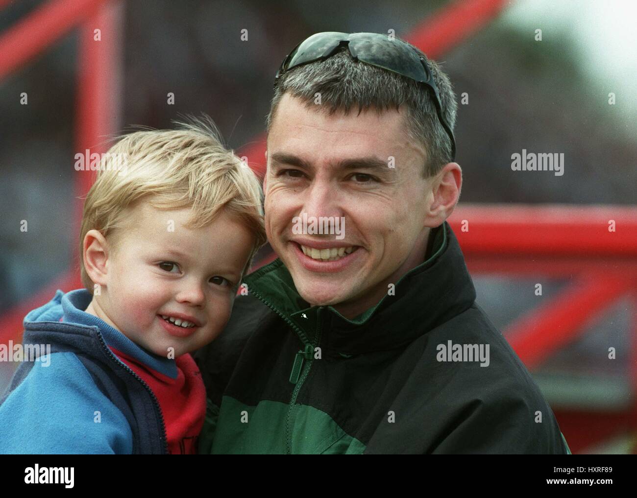 JONATHAN EDWARDS WITH SON SAM BUPA GAMES GATESHEAD. 02 July 1996 Stock ...