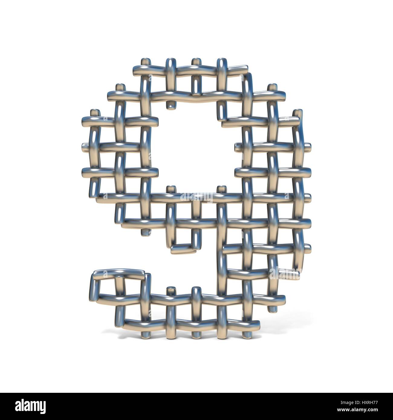 Metal wire mesh font Number 9 NINE 3D render illustration isolated on ...