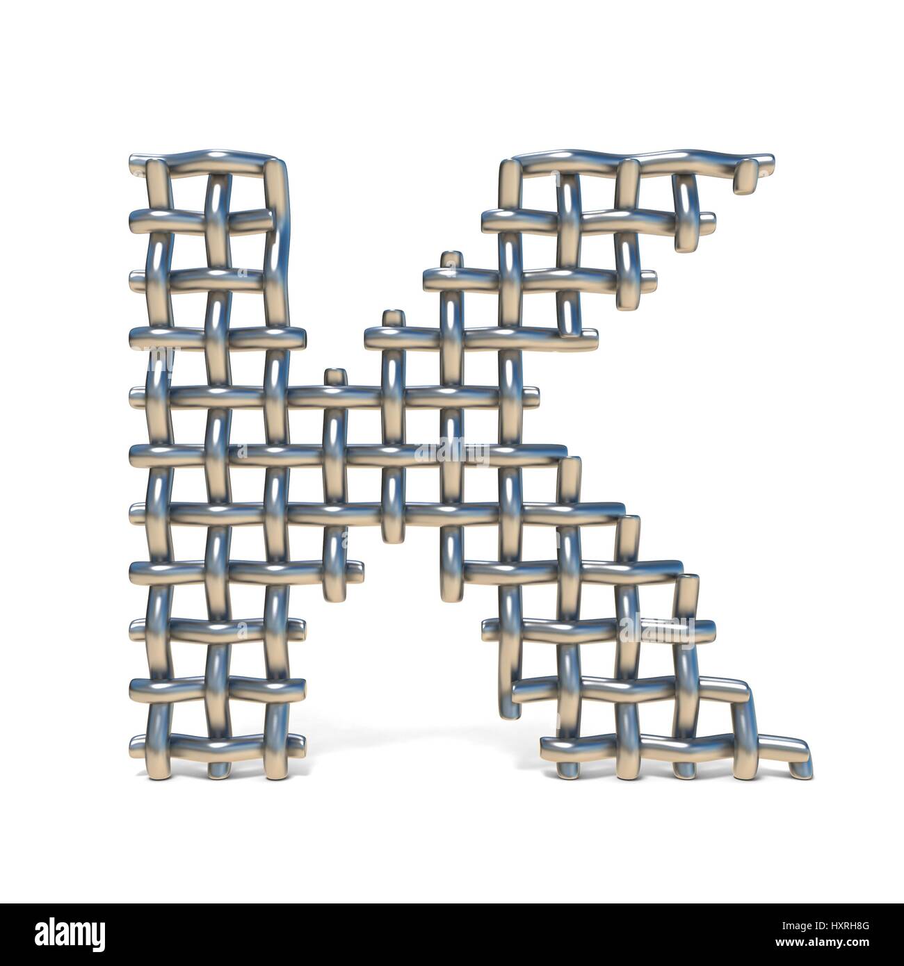 Metal wire mesh font LETTER K 3D render illustration isolated on white ...