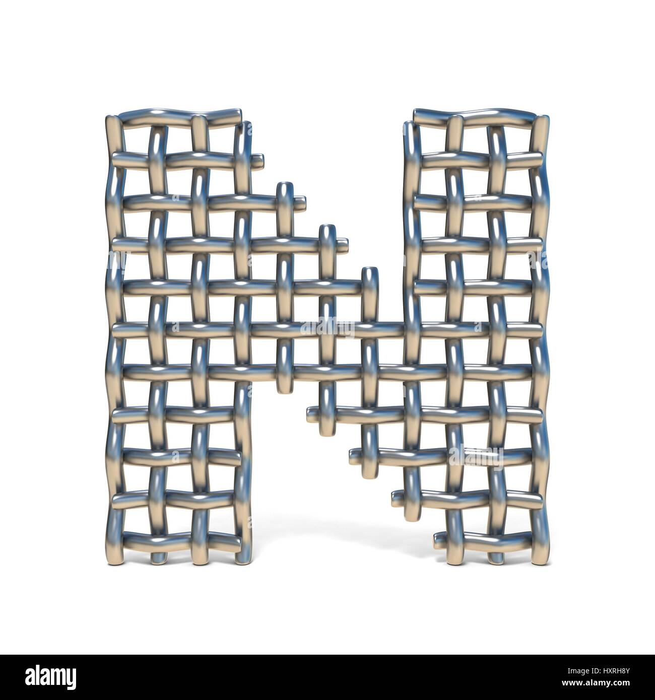 Metal wire mesh font LETTER N 3D render illustration isolated on white ...