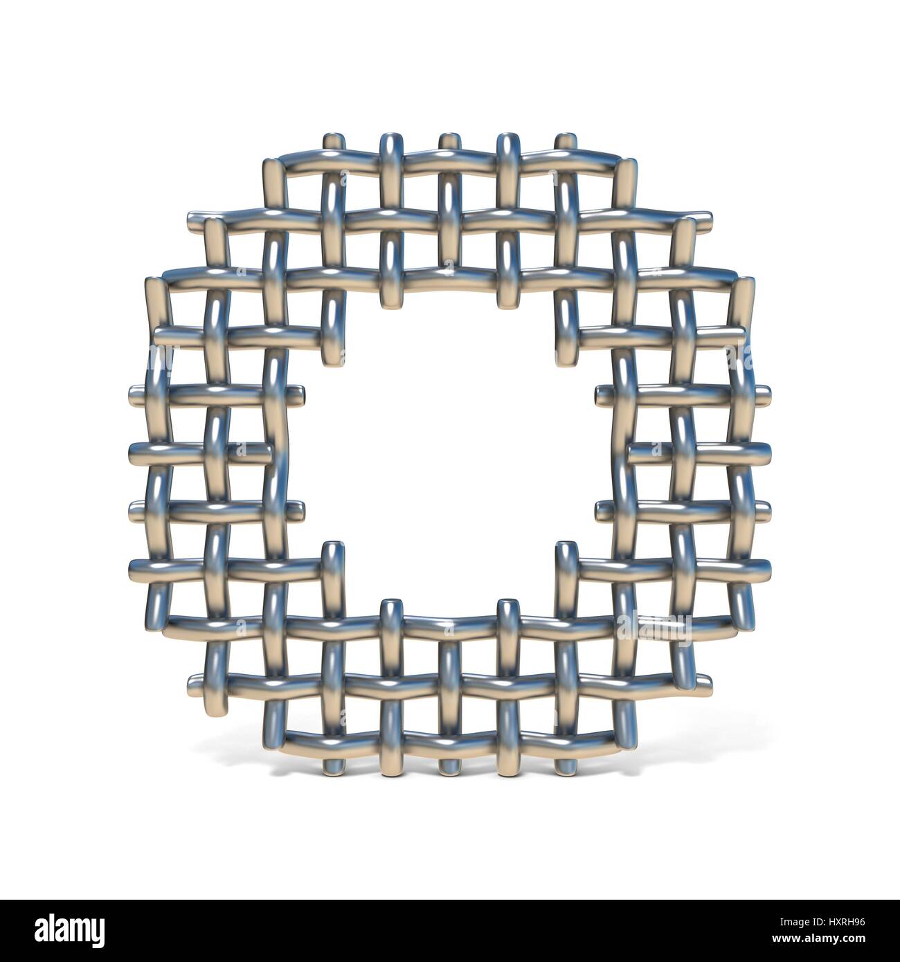Metal wire mesh font LETTER O 3D render illustration isolated on white ...