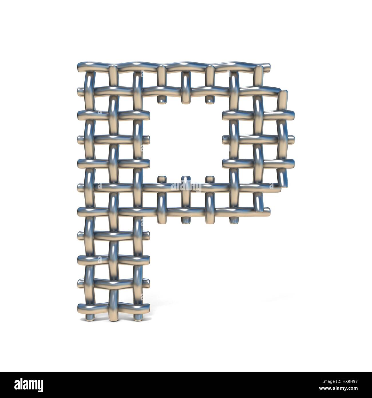 Metal wire mesh font LETTER P 3D render illustration isolated on white ...