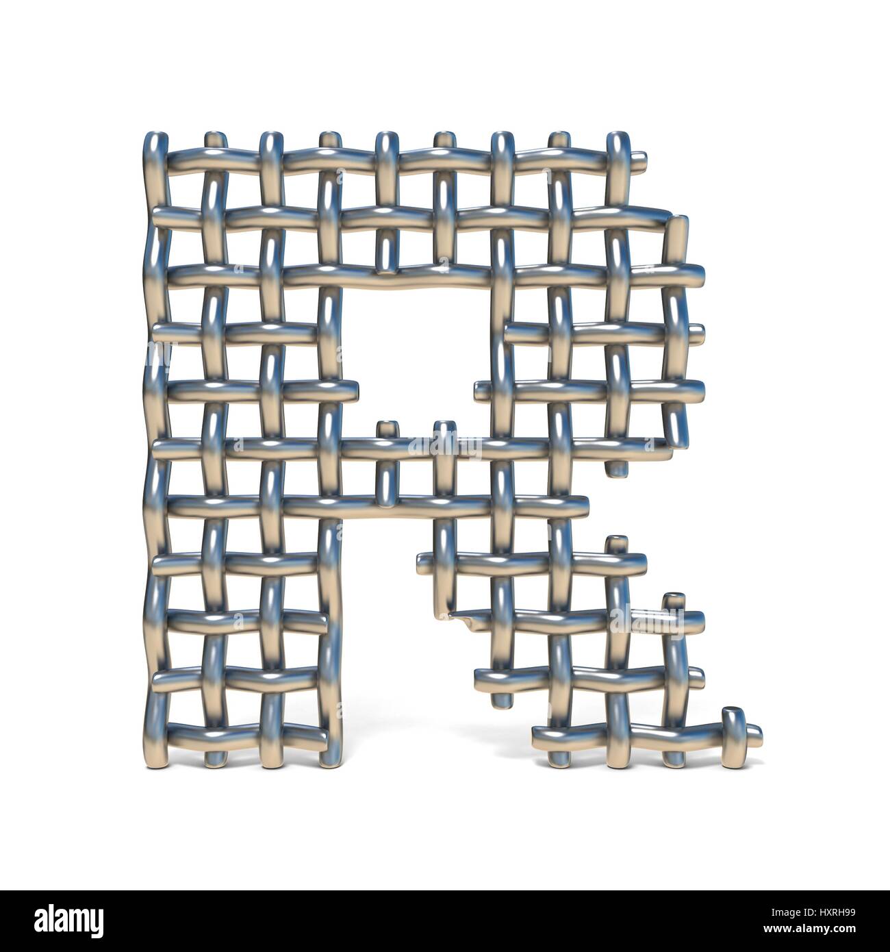 Metal wire mesh font LETTER R 3D render illustration isolated on white ...