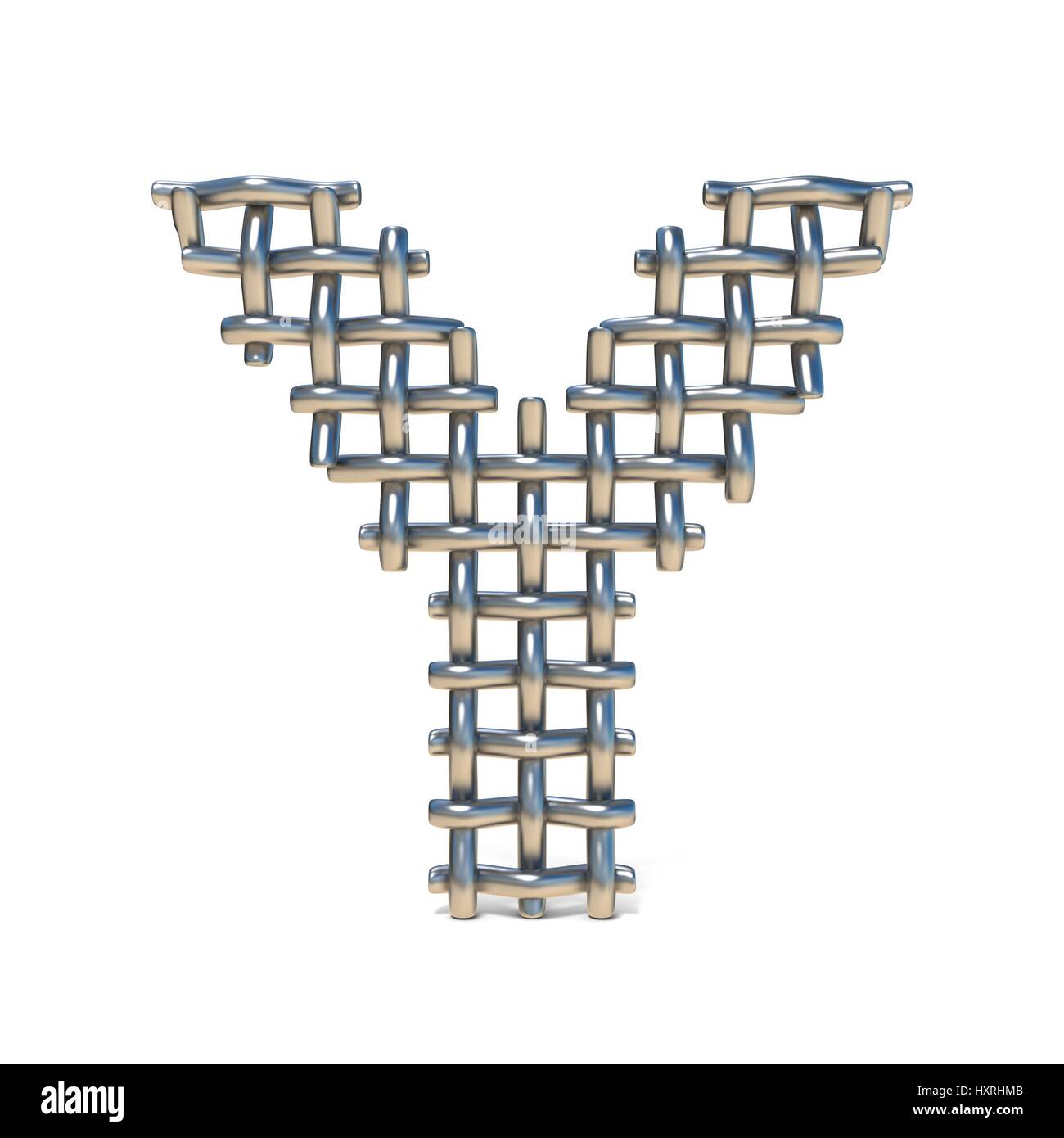 Metal wire mesh font LETTER Y 3D render illustration isolated on white ...