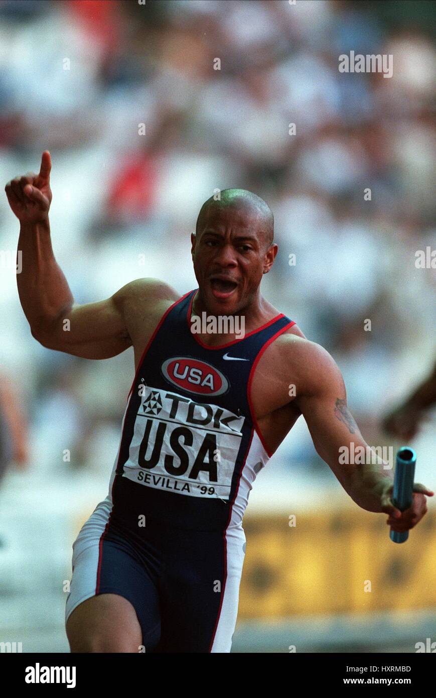 MAURICE GREENE 4 X 100 METRES RELAY WINNERS 23 August 1999 Stock Photo ...