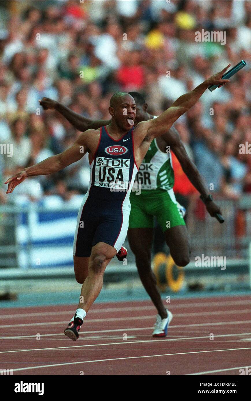 MAURICE GREENE 4 X 100 METRES RELAY WINNERS 23 August 1999 Stock Photo ...