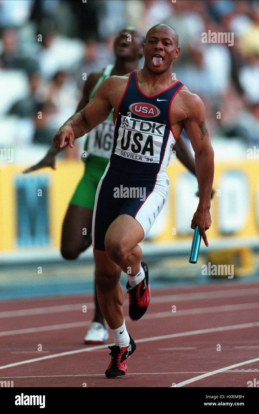 MAURICE GREENE 4 X 100 METRES RELAY 23 August 1999 Stock Photo - Alamy