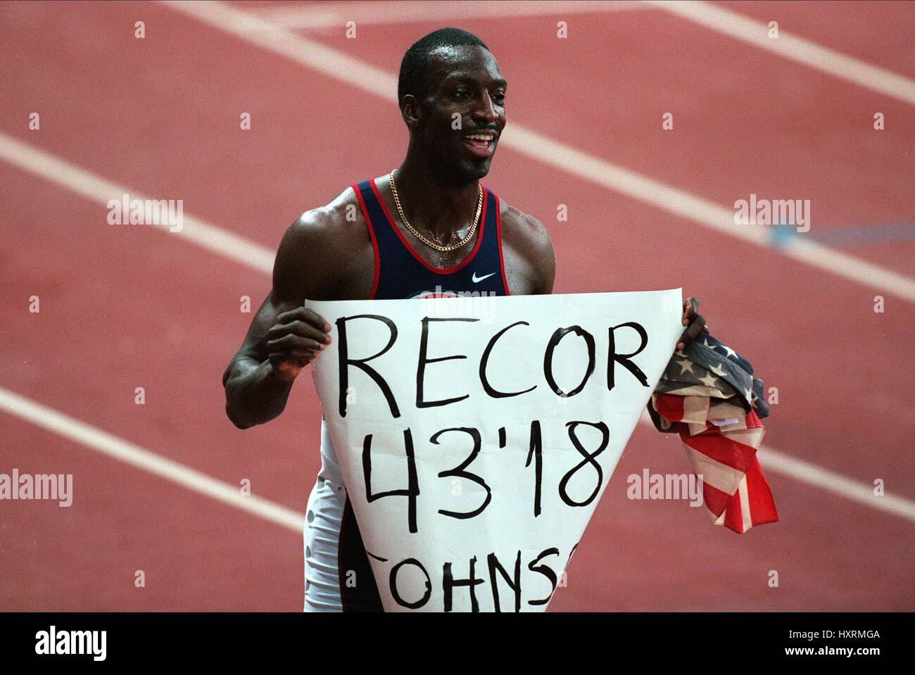 MICHAEL JOHNSON 400M NEW WORLD RECORD 1999 26 August 1999 Stock Photo ...